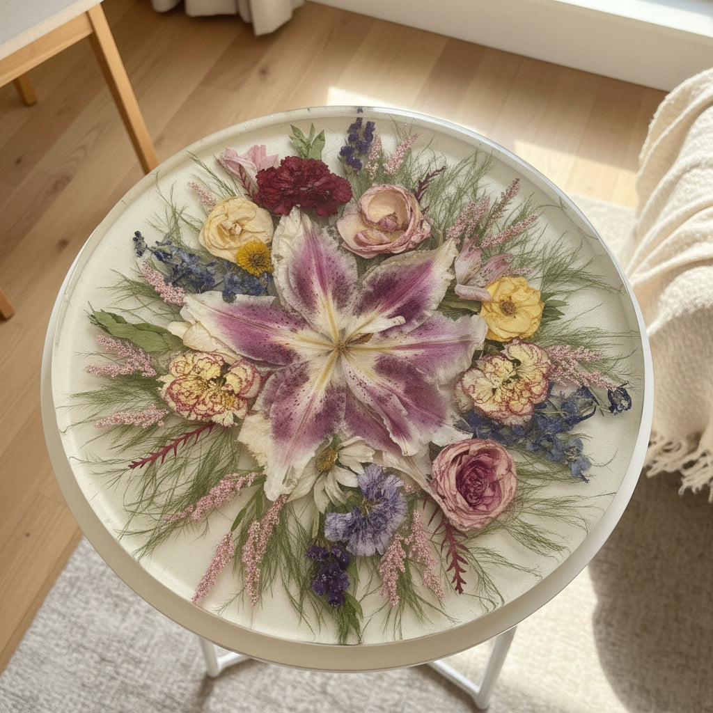 Resin Flower Preservation Table – 18" .Round Coffee Table -Wedding Bou ...